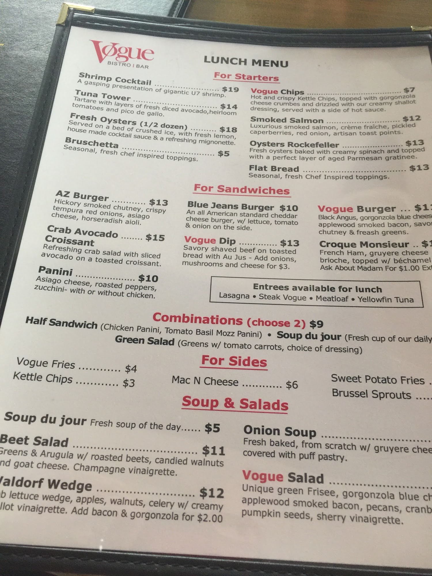 Menu for Vogue Bistro, Surprise, AZ - Restaurantji