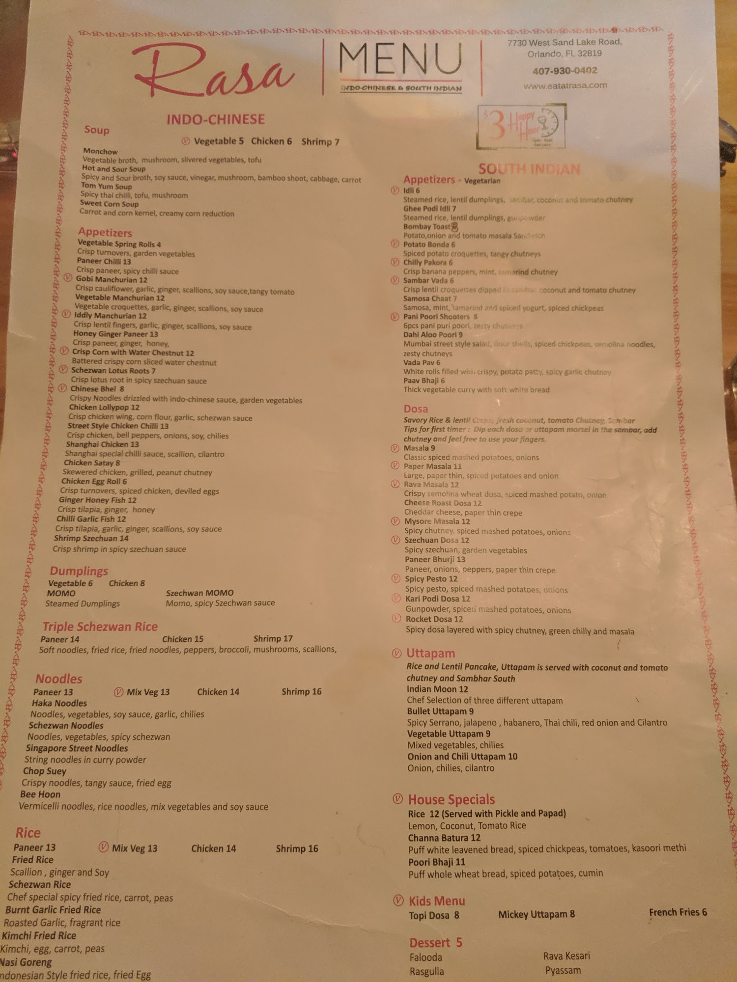 Rasa - South Indian | Indo Chinese Restaurant, Orlando - Menu, Reviews ...