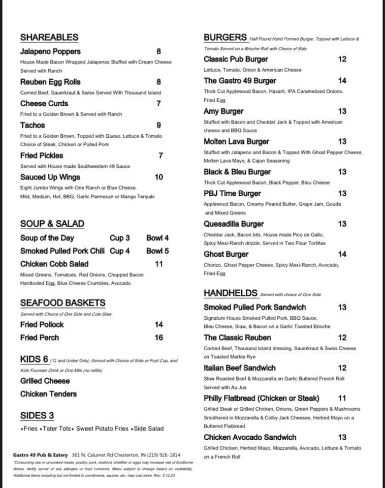 Gastro 49 Pub & Eatery, Chesterton - Menu, Reviews (241), Photos (92 ...