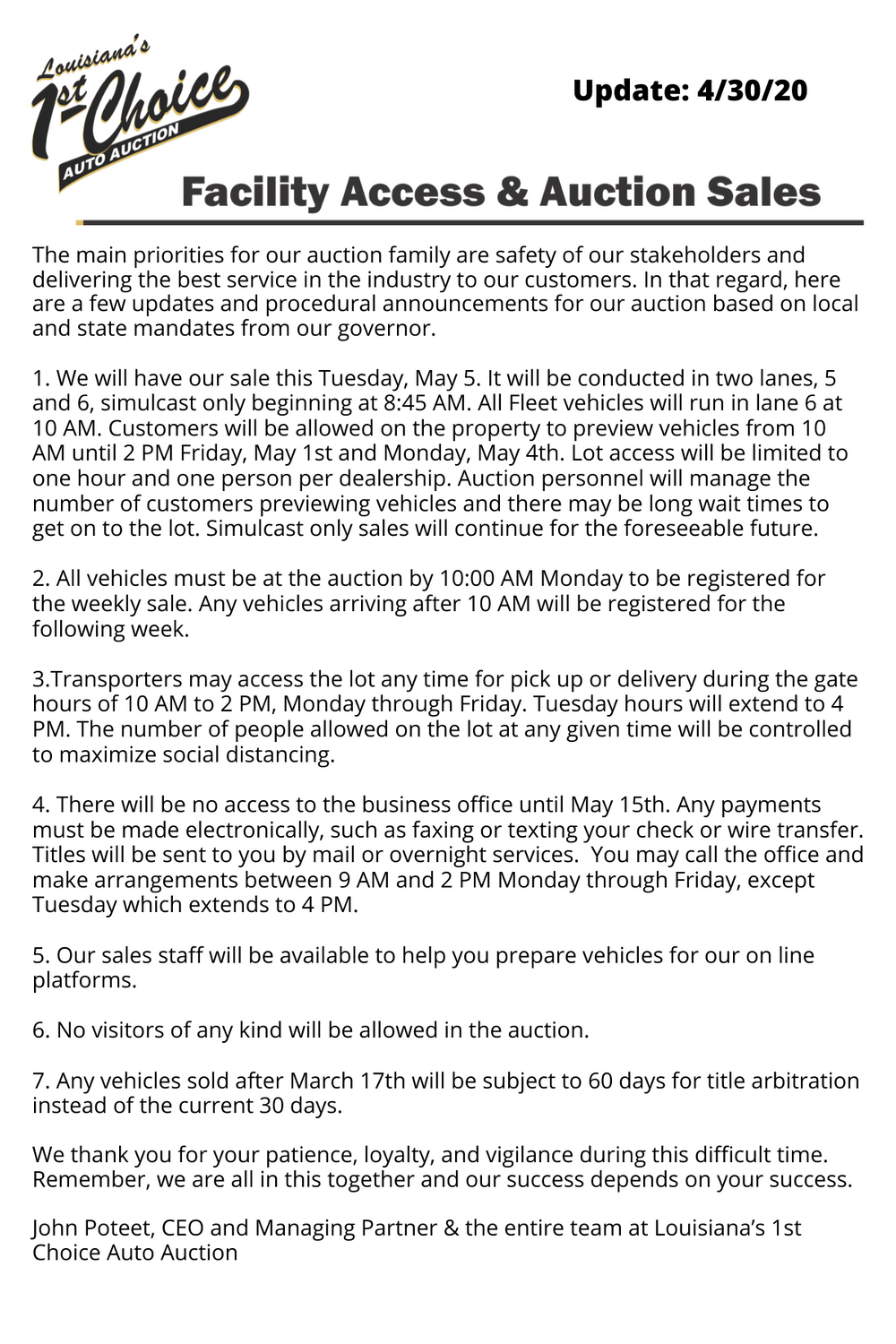 LOUISIANA'S 1ST CHOICE AUTO AUCTION - Hammond LA - Hours, Directions ...