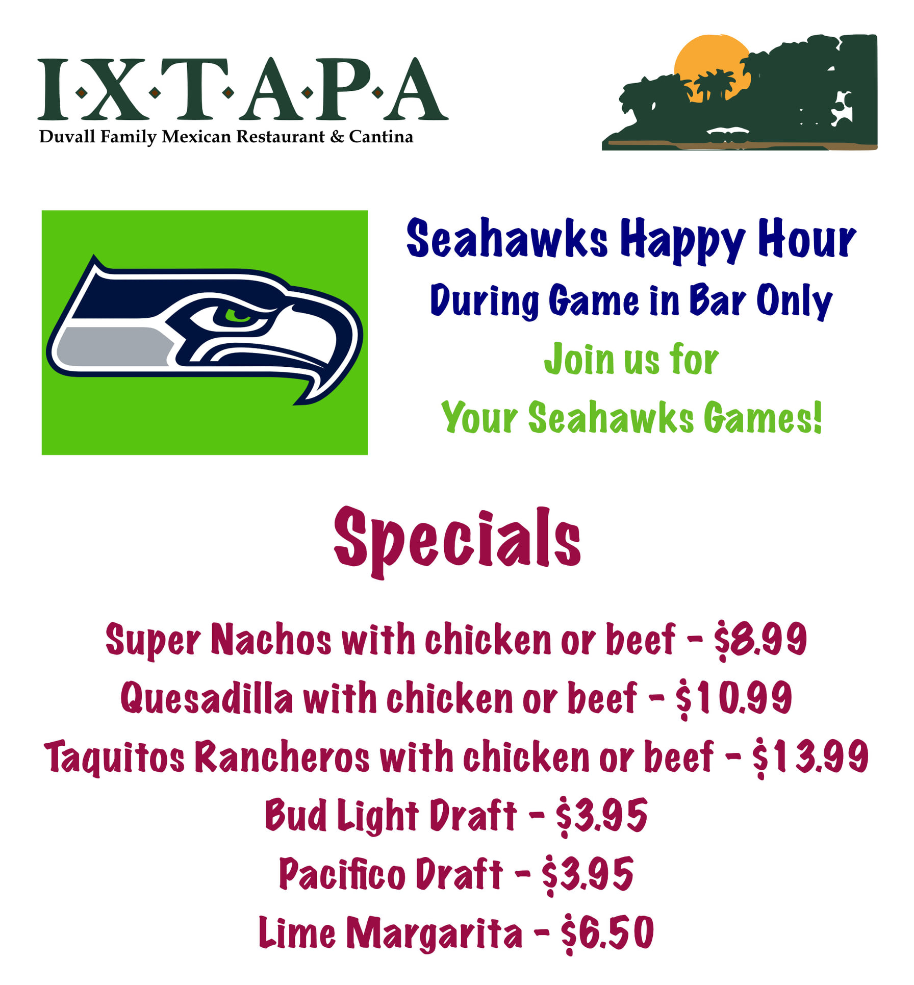 Menu for Ixtapa, Duvall, WA - Restaurantji