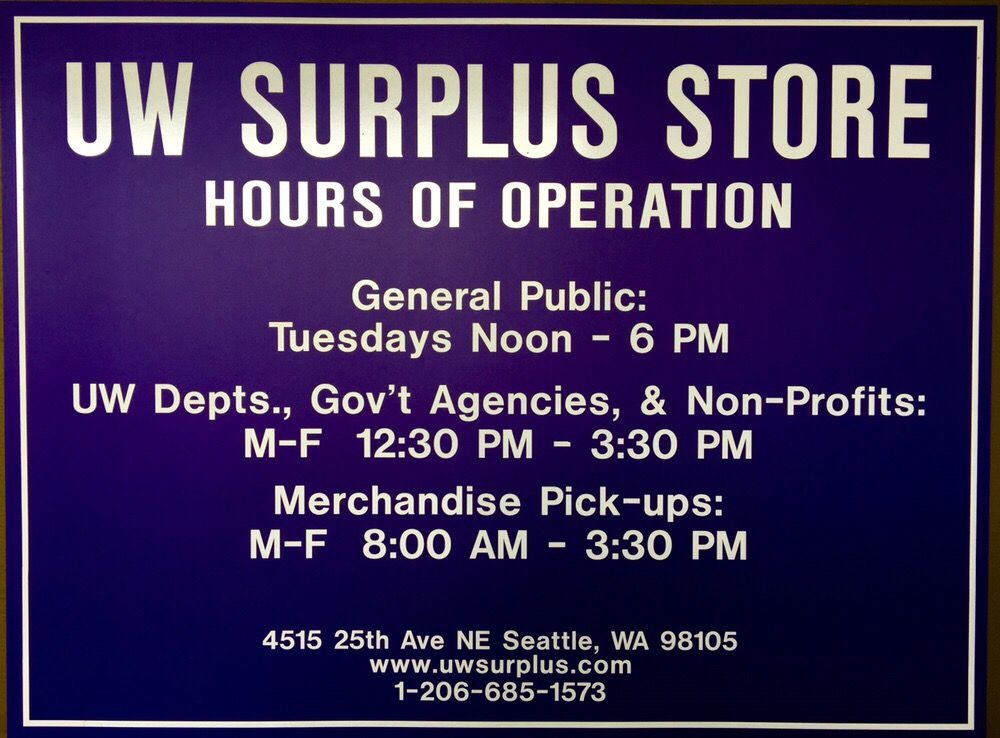 UNIVERSITY OF WASHINGTON SURPLUS STORE - Seattle WA - Hours, Directions ...