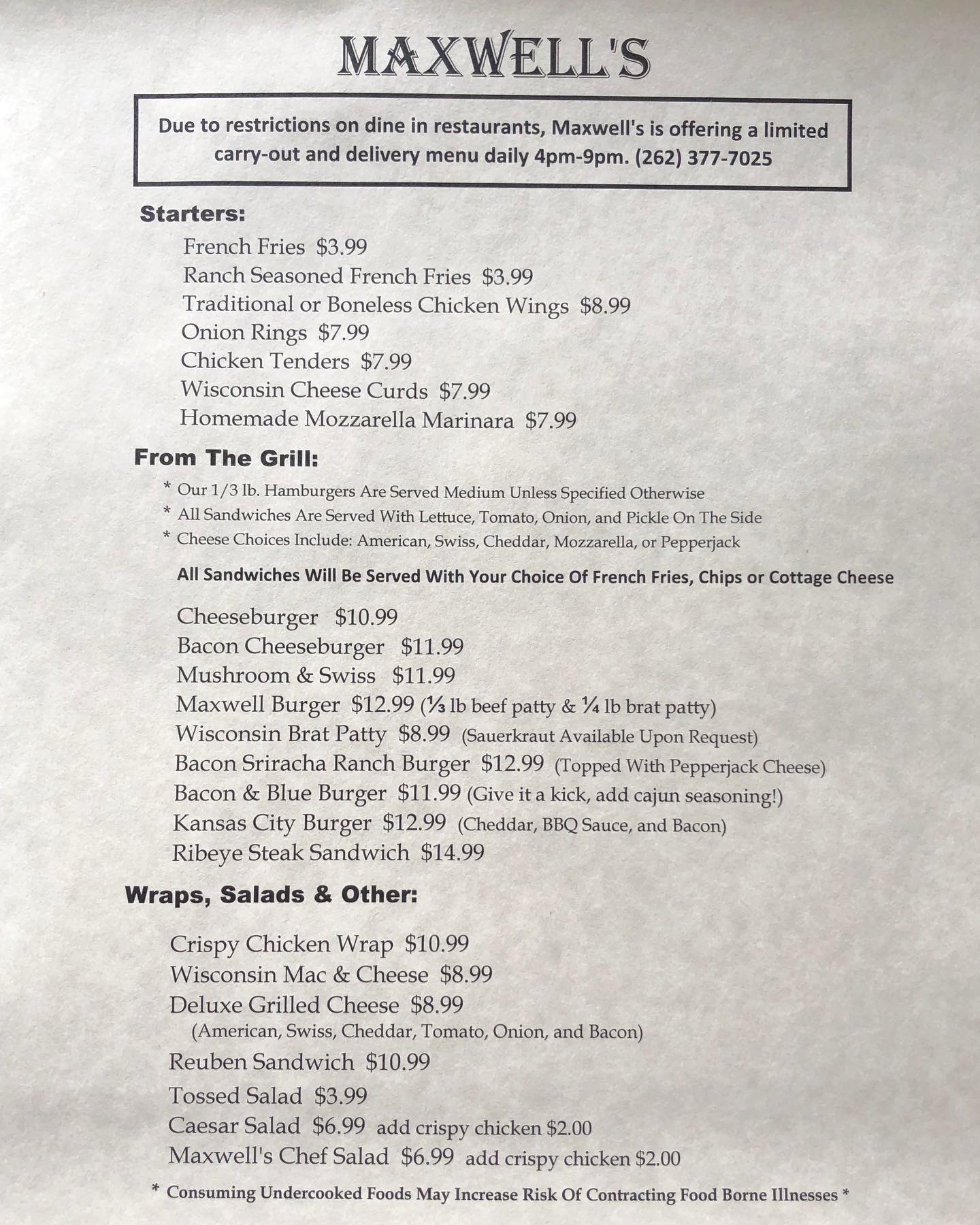 Cedarburg, WI Restaurants Open for Takeout, Curbside Service and/or ...